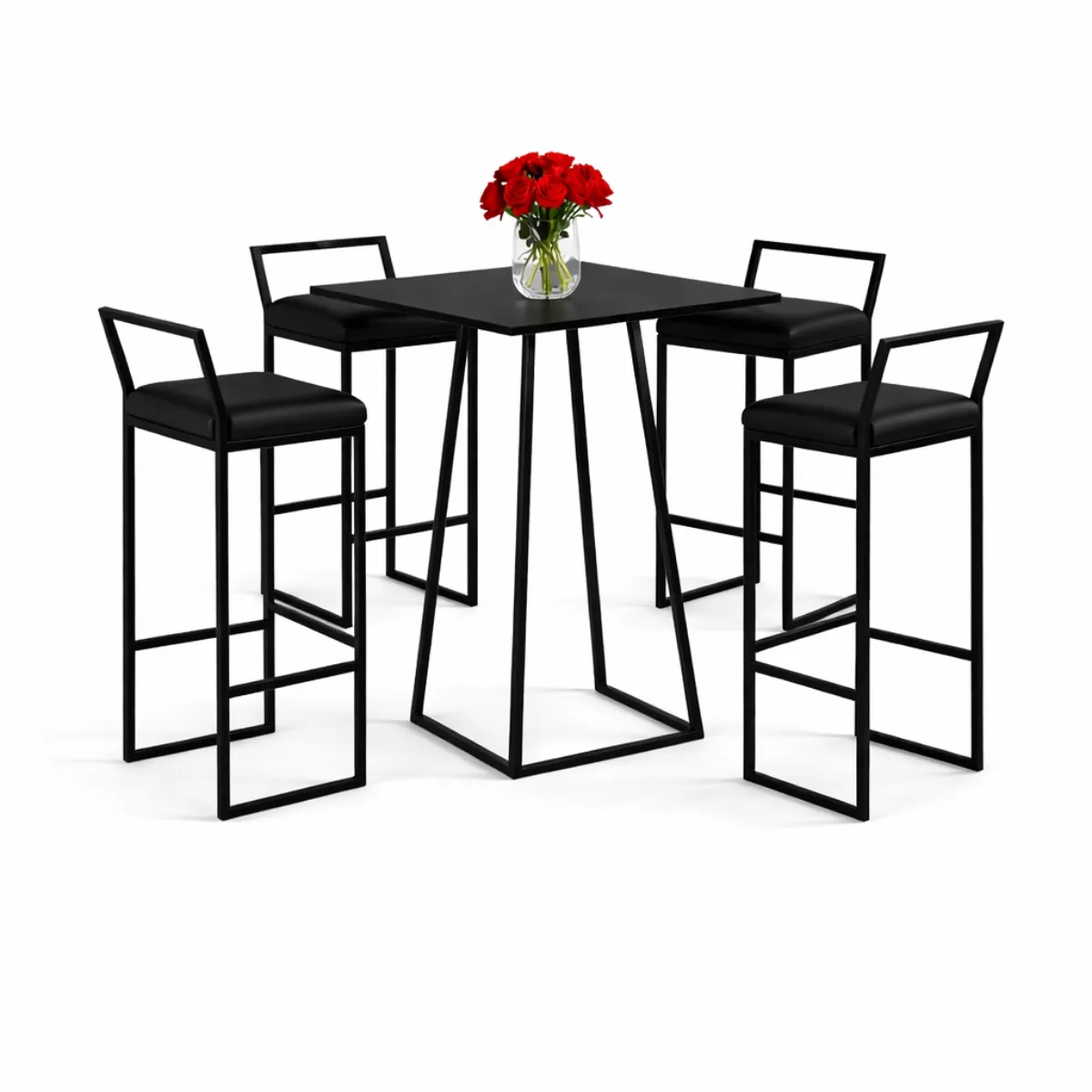 Linea Black Cocktail Table & Isadora Black Bar Stool Rentals - Event Souk